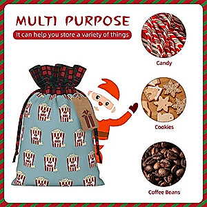 Christmas Drawstring Gift Bags Cute-Popcorn-Funny Buffalo Plaid Drawstring Bag Party Favors Bags