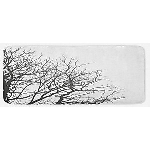 Lunarable Black and White Kitchen Mat, Leafless Branches of a Tree in Autumn Dramatic November Days Out Twigs, Plush Decorative Kitchen Mat with Non Slip Backing, 47" X 19", Black White