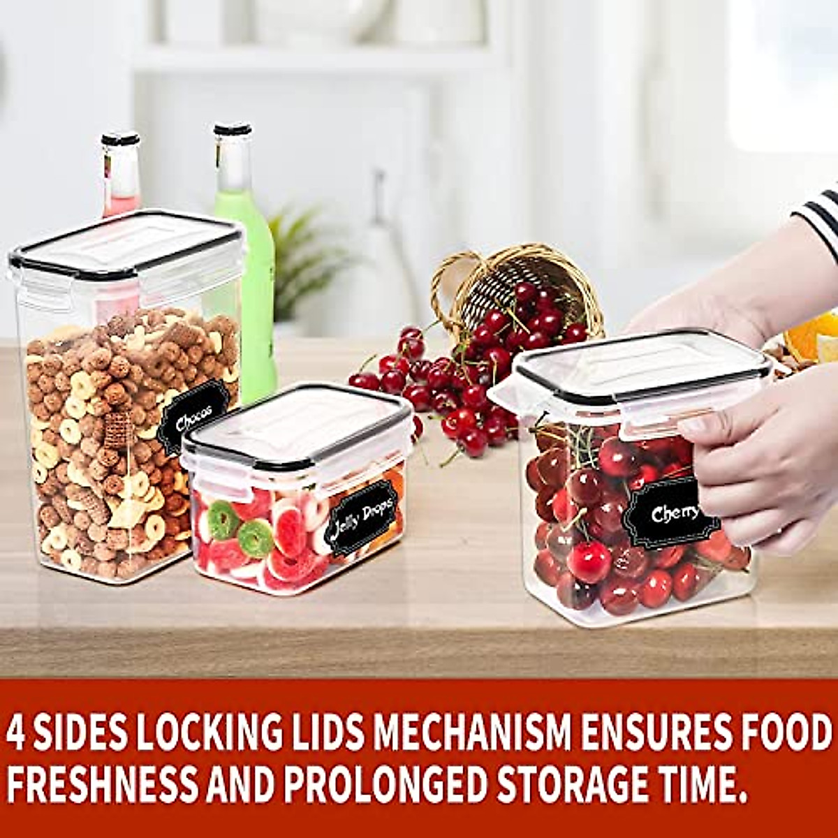 EWFEN Airtight Food Storage Containers for Kitchen Organization, 36 pcs Plastic Food Canisters with Lids, Labels & Marker for Pantry Organization and Storage, Cereal, Flour And Sugar