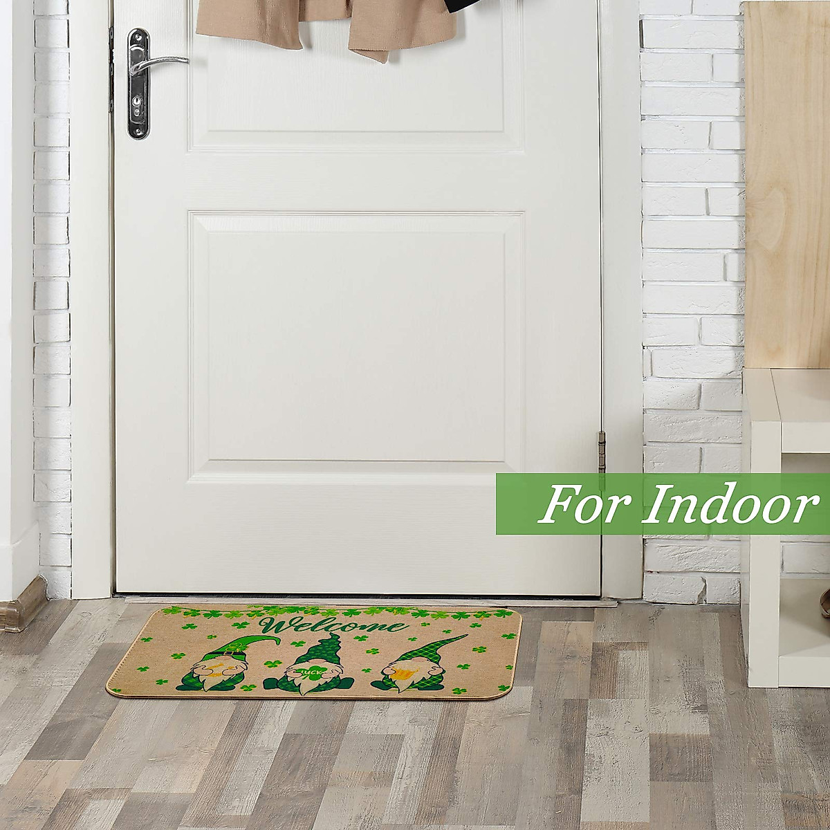 Nuanchu St. Patrick's Day Gnome Mat Welcome Decorative Doormat C Irish Non Slip Rubber Floor Mat Indoor Outdoor Entrance Bathroom Rug for Home Office Garden, 17 x 29 Inch