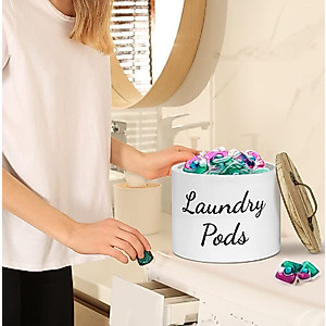 Laundry Pods Container with Lid for Laundry Room Decor, Wood Laundry Pods Holder Dryer Sheets Fabric Softener Dispenser, Farmhouse Laundry Room Organization and Storage