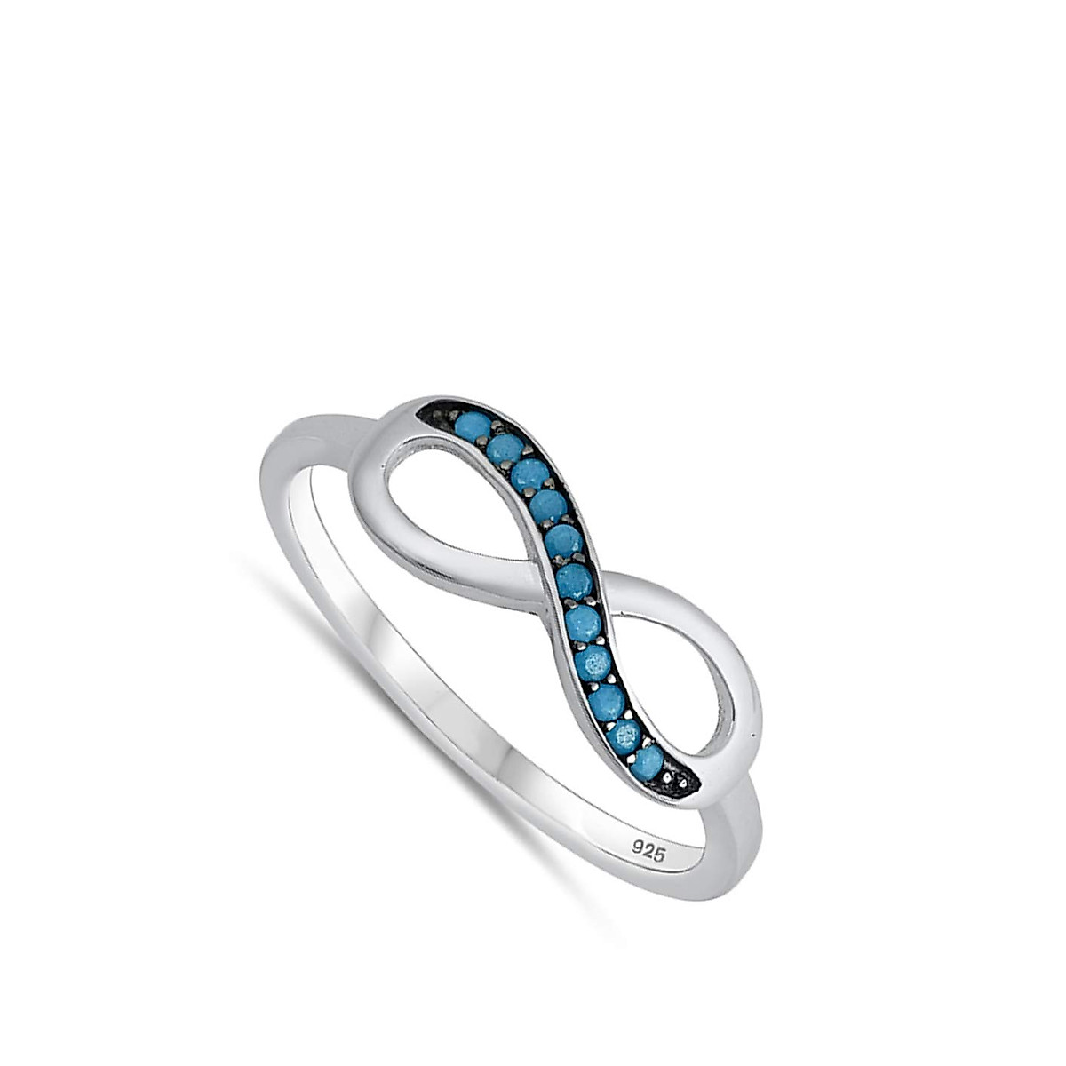 Simulated Turquoise Infinity Symbol Love Knot Ring New 925 Sterling Silver Band Size 6