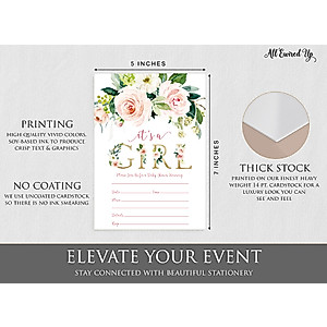 All Ewired Up 25 Pink It's A Girl Baby Shower Invitations with Envelopes (Large Size 5x7) Boxed Set, Double-Sided, Boho Floral Greenery, Sprinkle, Blush Boho