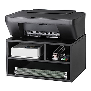 SONGMICS Printer Stand for Desk, Home Desktop Printer Stand with Storage Shelves for Office, Steel Frame, Multi-Purpose Rack, 15.9 x 11.8 x 8.7 Inches, Matte Black UOMC101B01