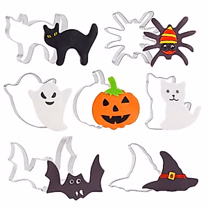 7PCS Large Halloween Cookie Cutters Set, Stainless Steel Metal Halloween Cookie Cutters Shapes - Witch's Hat, Pumpkin, Ghost, Bat Spidder and Cats (Halloween Cookie Cutter)