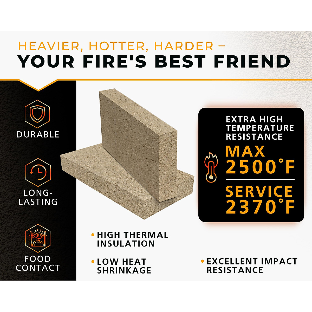 GIRtech USL Intermediate Fire Brick 2500F Pack of 6 Fire Bricks for Internal Lining Heating Units Insulating Warming layer for Fireplace, Steel Furnace, Wood Stove, Ceramic Oven Kiln, Blacksmith Forge