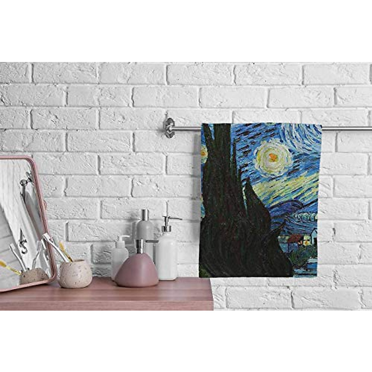 oFloral Van Gogh Classic Arts Starry Night Hand Towels Cotton Washcloths,Comfortable Soft Towels for Bathroom/Kitchen/Yoga/Golf/Hair/Face Towel for Men/Women/Girl/Boys 15X30 Inch