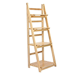 Qcwwy Practical and 4 Tier Ladder Shelving - Foldable Storage Rack for Home Bookcase Stand (Log Color), Qcwwyrodt0vns36-03
