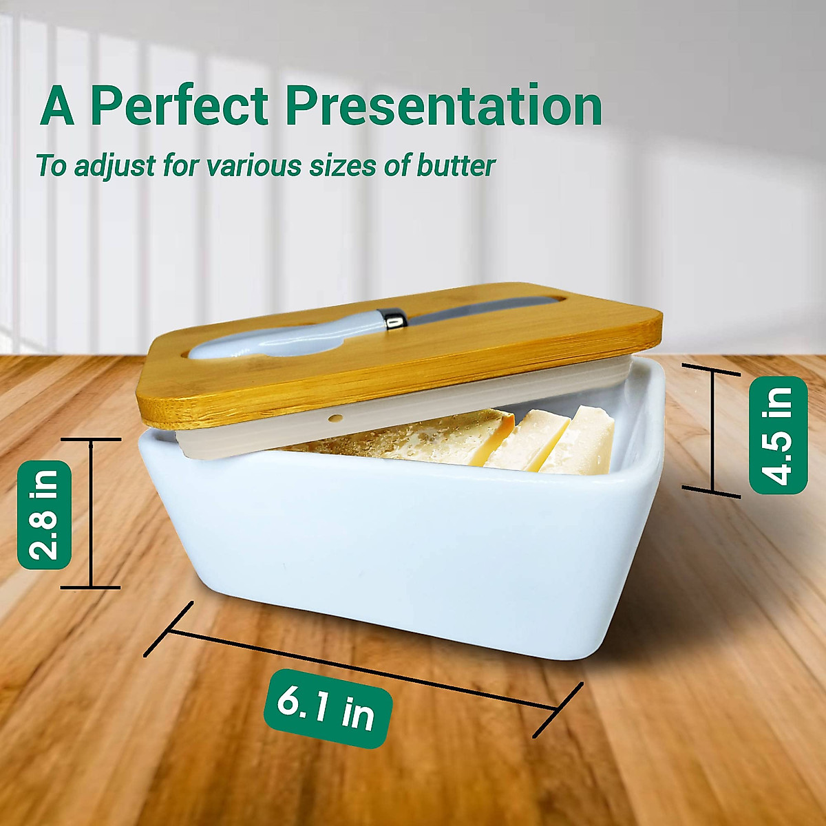 Xabono Butter Dish with Lid and Knife, Perfect Kitchen Decor, Ideal Kitchen Gifts for Families Butter Container with Knife, Fridge, Microwave and Dishwasher Resistant