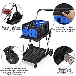 Garvee Collapsible carts, Mobile Folding Trolley, Shopping cart with Storage Crate, Platform Truck