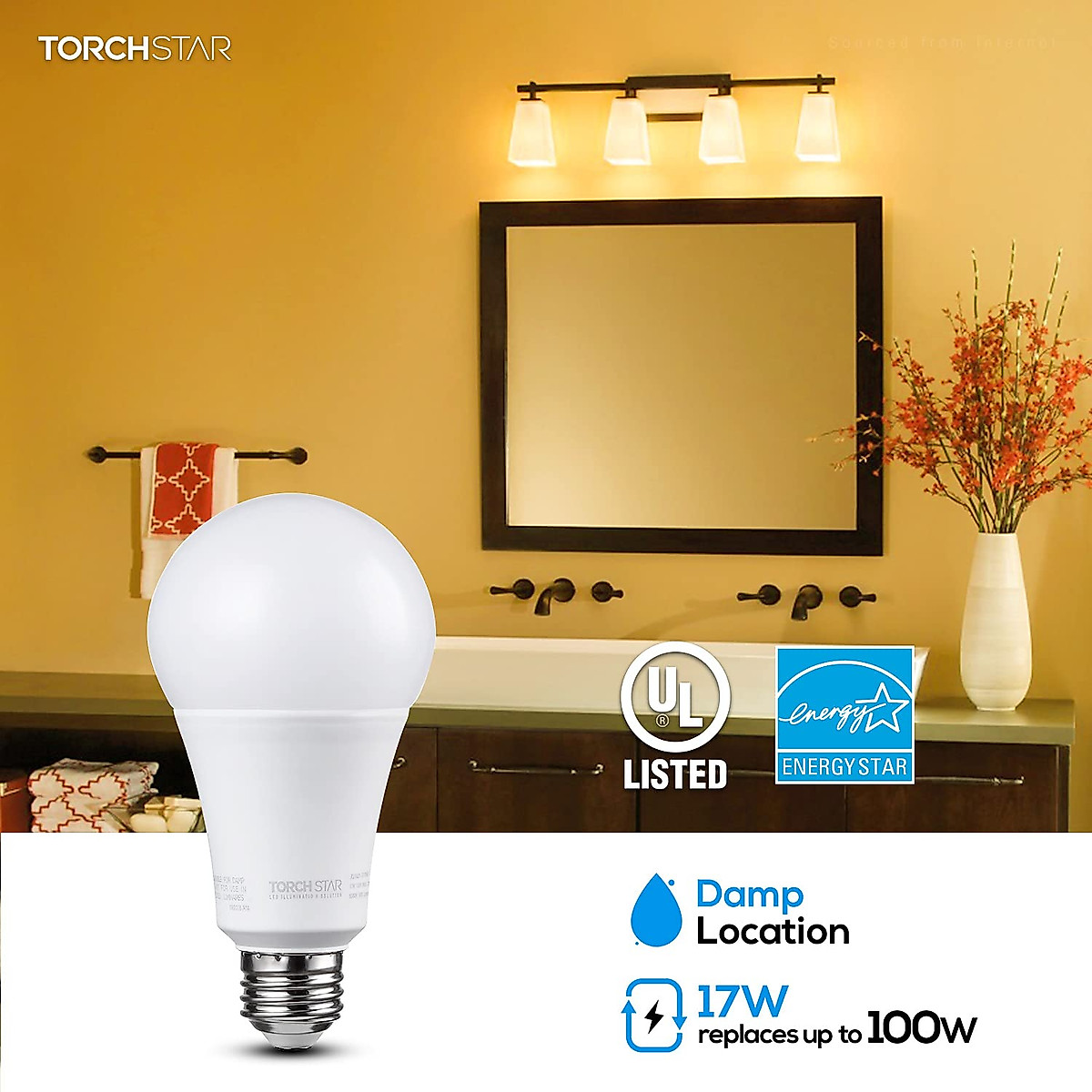 TORCHSTAR Dimmable A21 LED Light Bulbs, CRI 90, Super Bright LED Light Bulb 100W Equivalent, 17W, UL & Energy Star Listed, 25,000hrs, E26 Standard Base, No Flicker, 1600lm, 2700K Soft White, Pack of 2