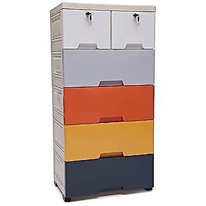 Plastic Dressers with 6 Drawers Storage Cabinet Tall Dresser with Wheels & Lock for Clothes, Bedroom, 19.69 * 13.78 * 40.16inch (Style 2)