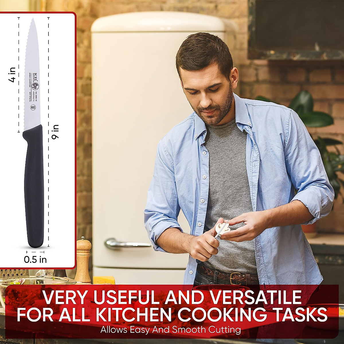 Light 'n' Mighty Paring Knives Set – Serrated Paring Knife Set of 6 – Stainless Steel Kitchen Paring Knives – Small Kitchen Knives for Meal Prep – 4-inch Blade Sharp Paring Knives