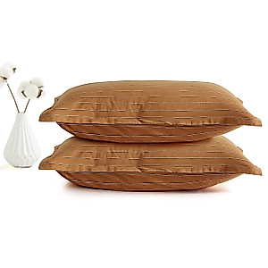 Get Bed Ready Striped Yarn Dyed Washed Cotton Chambray Duvet Quilt Cover Bedding Set, Minimal Geometric Textured Pinstriped Pattern Stonewashed Moss Maple Ocher (Copper, Twin)