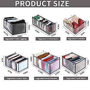 12 Pcs Wardrobe Clothes Organizer Foldable Drawer Organizers Gray Clothing Organizer Clothing Compartment Storage Box, 6/7/9/11 Grids (Upgraded:2x(Sweater+Jean+Shirt+Bra+Legging+Sock))