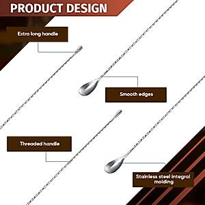 Roshtia 4 Pcs 15.7 Inches Bar Spoon Stainless Steel Cocktail Stirrer Mixing Spoon Spiral Pattern Bar Spoon for Cocktail Shaker Tall Cups