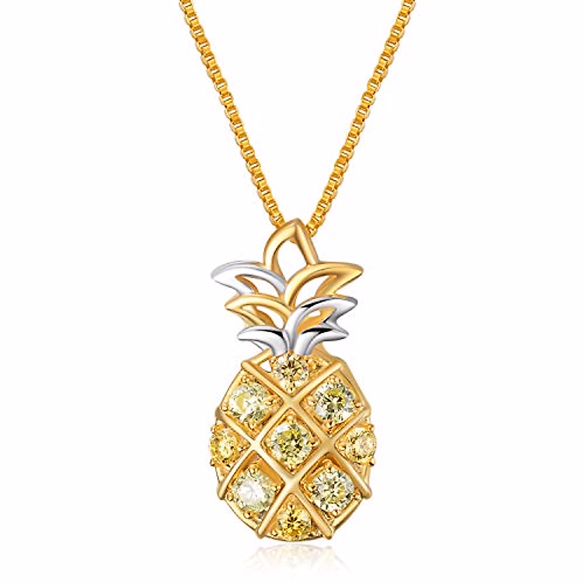 AOBOCO 925 Sterling Silver Pineapple Necklace Gold Plated Pendant Jewelry Gift for Women