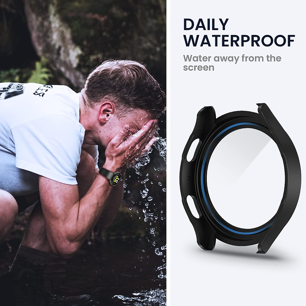 Tensea [4Pack] for Samsung Galaxy Watch 5 2022/4 2021 Screen Protector and Case 44mm, Anti-Fog Tempered Glass Protective Film/Hard PC Bumper, Face Cover Set