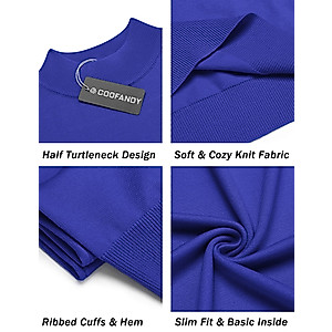 COOFANDY Mens Half Turtleneck Knitted Thermal Sweater, Blue, Small