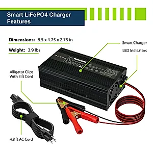 ExpertPower 24V 20A Smart Charger for Lithium LiFePO4 Deep Cycle Rechargeable Batteries