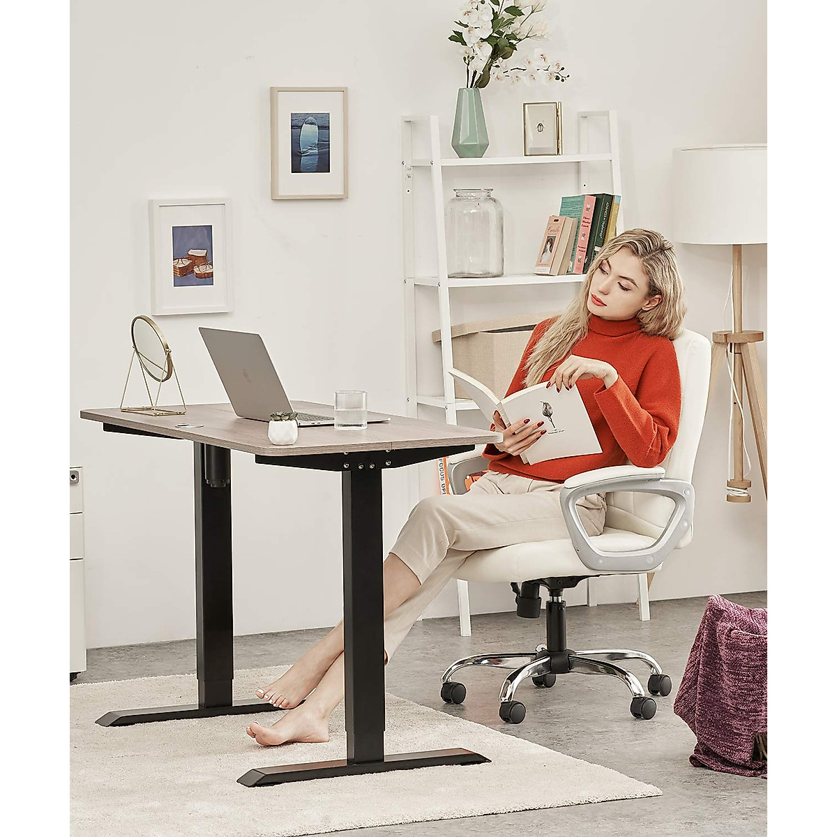 CLATINA Office Computer Desk Chair Executive Mid Back Chair Comfortable Ergonomic Managerial Chair Adjustable PU Leather Home Office Desk Chair Swivel, White 1PK