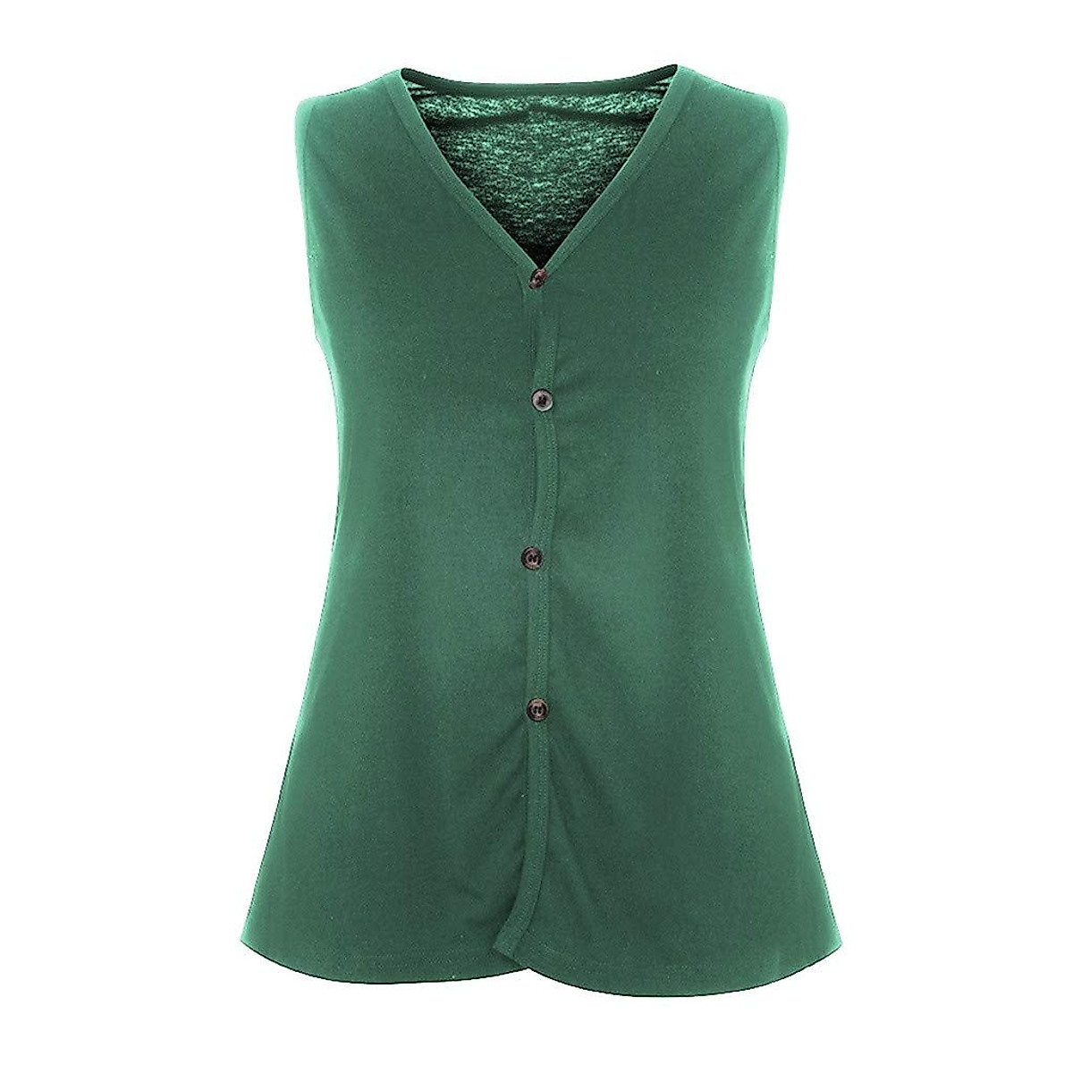 Summer Tank Tops Women Loose Button V Neck Button Vest Blouse Sleeveless T-Shirt Comfy Loose Shirts (S, Green)