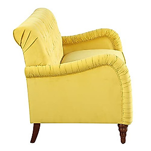 Melpomene Chesterfield-Styled 3 Seater Sofa Couch, Modern 72" Velvet Sofa with Button Tufting, Unique Arm and Wood Legs,Yellow
