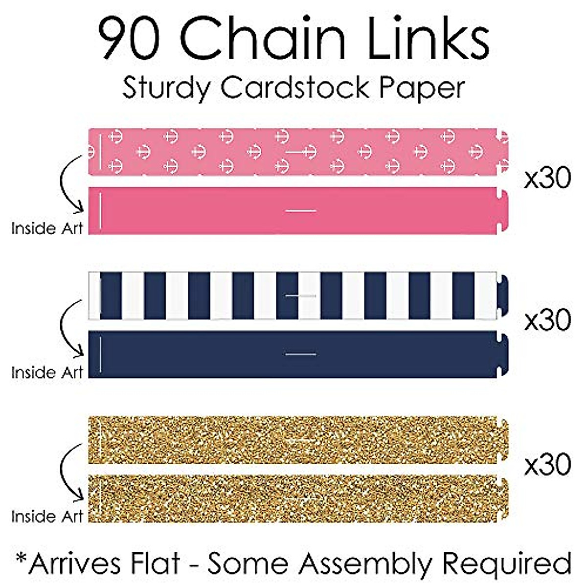Big Dot of Happiness Last Sail Before the Veil - 90 Chain Links and 30 Paper Tassels Decoration Kit - Nautical Bachelorette and Bridal Shower Paper Chains Garland - 21 feet