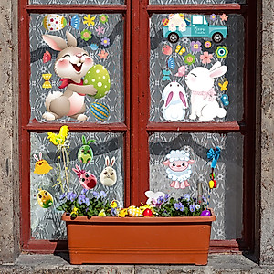 UOMNICUE Rabbit Window Clings, Double Sides Static Animals Bunny Window Stickers for Glass Windows, 9 Sheets 114 PCS Spring Cute Bunny Egg Windows Stickers Decals for Home Office Glass Door Window Decoration
