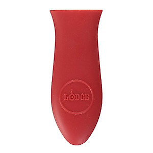 Lodge 6-1/2 Inch Cast Iron Pre-Seasoned Skillet – Signature Teardrop Handle - Use in the Oven, on the Stove, on the Grill, or Over a Campfire, Black & ASHHM41 Mini Silicone Hot Handle Holder, Red