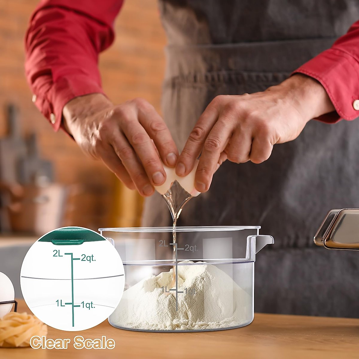 Sawysine 4 Pcs Food Storage Container with Lids Set Proof Dough Clear Round Commercial Containers with Scales and Handles for Bread Dough Rise Restaurant Home Food Storage (1 Qt 2 Qt 4 Qt 6 Qt)