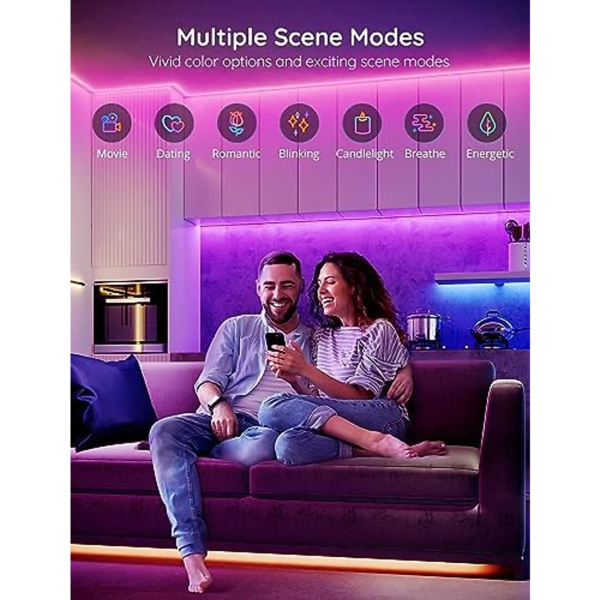 Govee 130ft LED Strip Lights, Bluetooth RGB LED Lights with App Control, 64 Scenes and Music Sync LED Lights Strip for Bedroom, Living Room, Party, ETL Listed Adapter (2 Rolls of 65ft)