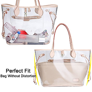 Doxo Purse Organizer Insert for Handbags & Base Shaper 2pc Set,Felt Le Pliage Large Tote,Bag Organizer with Zipper 3 Sizes,Compatible with Speedy Neverfull MM and More(Beige-L-Combination)