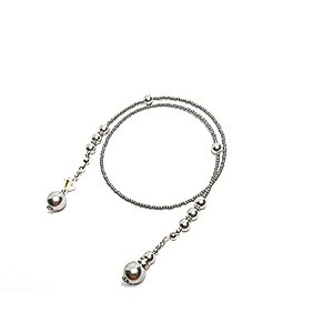 RetroGem Preciosa Czech Glass Seed Beaded Book Thong Bookmark with Swarovski Elements Crystal Pearl (Grey - 12")