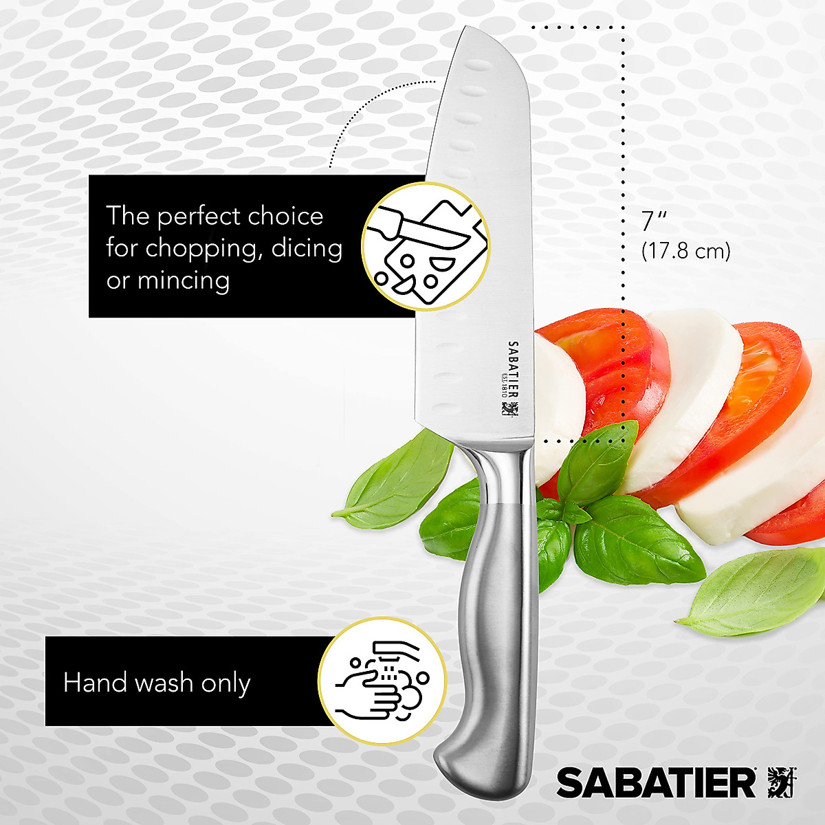 Sabatier Forged Stainless Steel Santoku Knife with Edgekeeper Self-Sharpening Blade Cover, Razor-Sharp Kitchen Knife to Cut Fruit, Vegetables and more, High-Carbon Stainless Steel, 7-Inch
