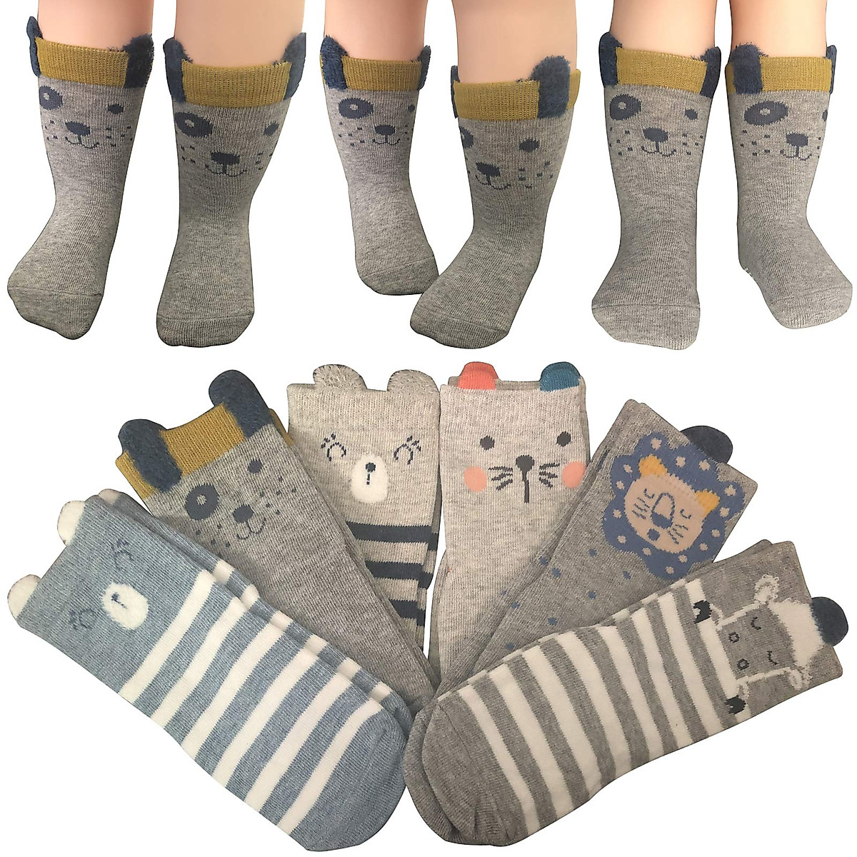 BSLINO Baby Socks 6 Pairs Non Skid 12-36 Months Baby Boys Girls Toddler Anti Slip Skid Slipper Stretch Socks Footsocks Sneakers Socks