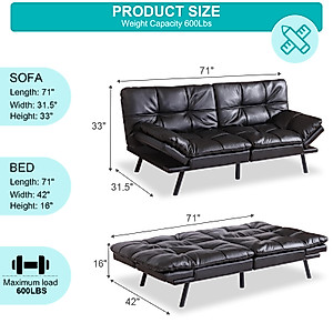 MUUEGM Futon Sofa Bed, Convertible Futon Couch, Memory Foam Bed Couch,Sofa Bed Couch,Modern Loveseat Sofa,Comfy Sleeper Sofa for Compact Space,Apartment, Living Room,Easy Assemble,Black.