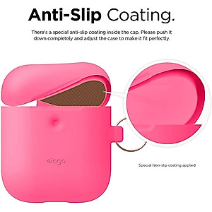 elago AirPods Hang Case - [Extra Protection] [Added Carabiner] - for AirPods Case (Neon Hot Pink)