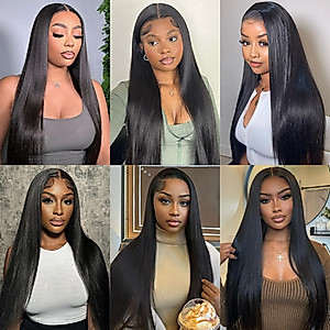 Straight Lace Front Wigs Human Hair Pre Plucked 180% Density 13x4 Frontal Wigs Human Hair 26 Inch HD Transparent Lace Wig 10A Brazilian Virgin Human Hair Wigs for Women with Baby Hair Natural Hairline