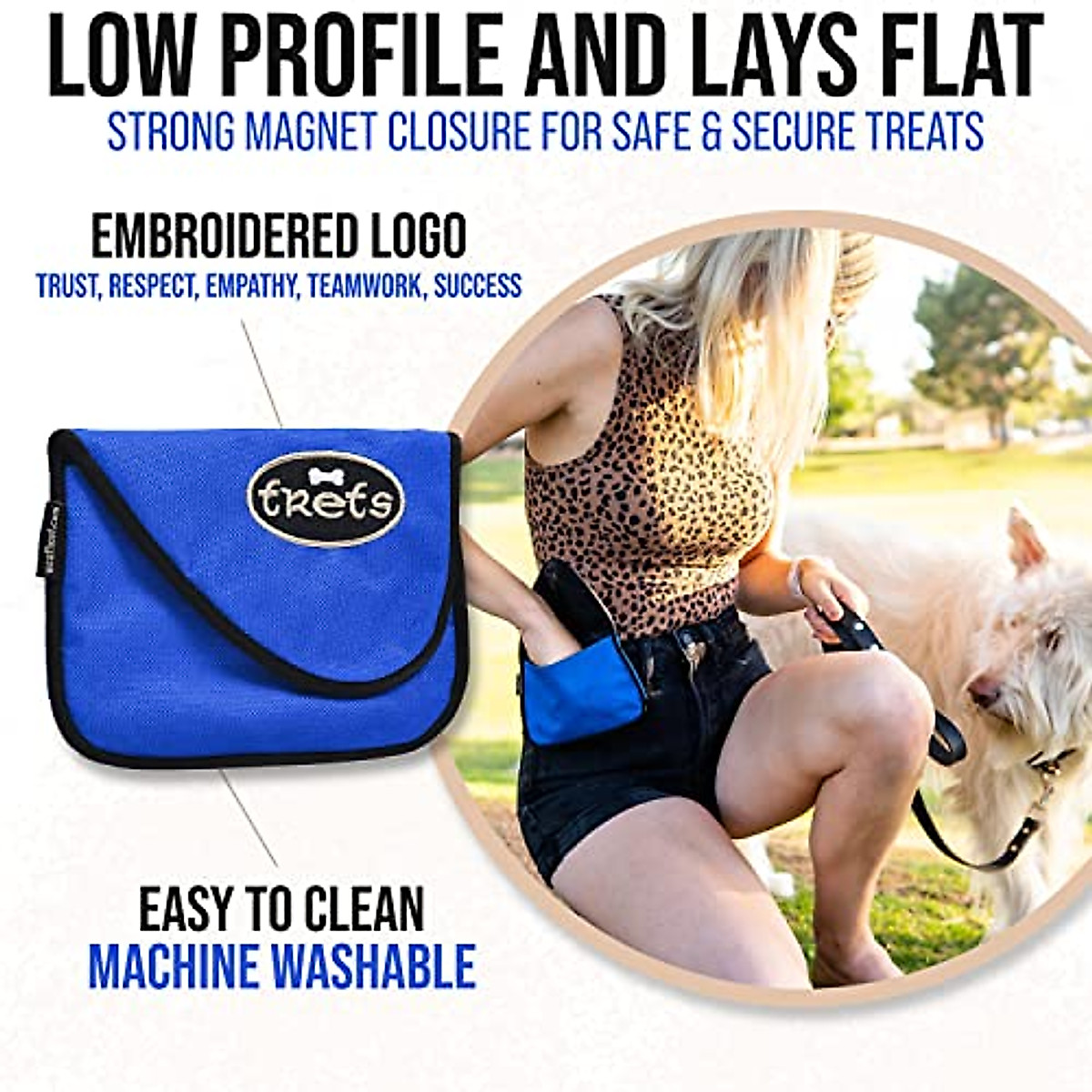 Woofhoof Dog Treat Pouch, Blue Training Treat Pouch - Clip On Dog Treat Holder, Innovative No Spill Design, Magnetic Flap, Expandable Gusset, Made of Durable Nylon, Machine Washable