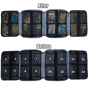 KISLANE Board Game Carrying Case with 18 pockets for Board Games, Pieces, Tokens, Cards and More, Expandable Board Game Storage Solution for Travel, Party, Gathering (Grey)