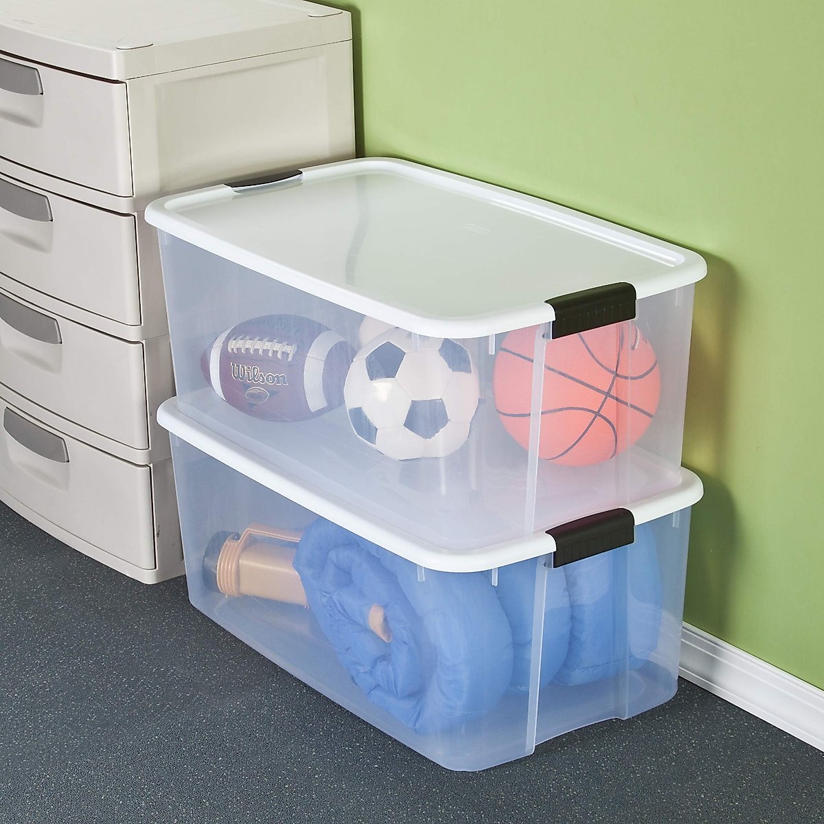 Sterilite 116 Qt and 18 Qt Ultra Latch Boxes, Stackable Storage Bins with Lids (4-Pack and 6-Pack)