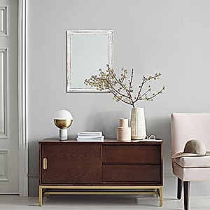 MWAZZLL Wall Mirror with Rustic Wood Frame Rectangle Mirrors for Wall Decorative Hanging Mirror for Bathroom Bedroom Farmhouse Living Room White Small