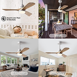 FXZZ 42" Wood Ceiling Fans with Lights and Remote, Quiet Reversible DC Motor and 3 Color LED Light, 3 Blades 6 Speed Ceiling Fan for Farmhouse Living Room Bedroom Dining Room Workroom Study