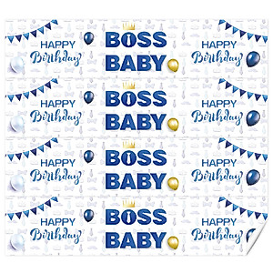 Ambishi 32 Pcs Boss Boy Water Bottle Labels, Boys 1st Birthday Party Decoration Stickers, Baby Shower/Gender Reveal Party Favors Water Bottle Decor Sign