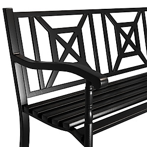 SHGJ&SOFT Outdoor Bench, Garden Bench, Cast Iron Metal Frame Patio Park Bench with a Small Table, for Porch, Lawn, Garden, Yard (D1021BK-1)