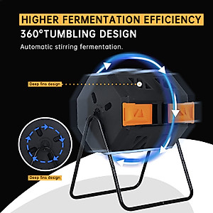 Compost Bin Outdoor Tumbler Compost Dual Chamber 43 Gallon Capacity BPA Free Rotating Batch Composting Tumbler with Sliding Doors All Season Composter for Garden Yard Orange