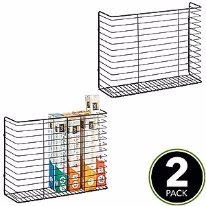 mDesign Portable Metal Farmhouse Wall Decor Angled Storage Organizer Basket Bin for Hanging in Kitchen/Pantry - Store Plastic Bags, Foils, Oils, Sandwich Bags, 2 Pack - Black