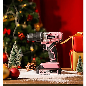 AVID POWER 20V MAX Lithium lon Cordless Drill Set, Power Drill Kit with Battery and Charger, 3/8-Inch Keyless Chuck, Variable Speed, 16 Position and 22pcs Drill Bits (Pink)