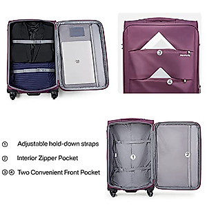 Hanke 20" Softside Expandable Carry on Luggage with Spinner Wheels, Lightweight upright Suitcase with TSA Lock,Rolling Travel Luggage for Woman Man,20-Inch(Purple)